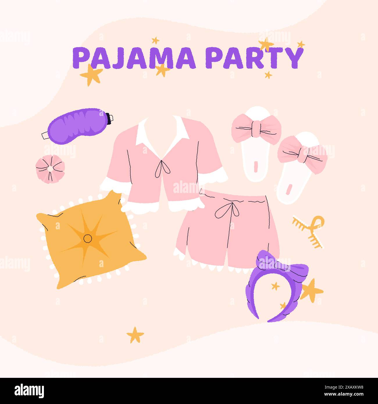 Sleep time accessories. Cartoon girl pajamas with cute slippers, cozy ...