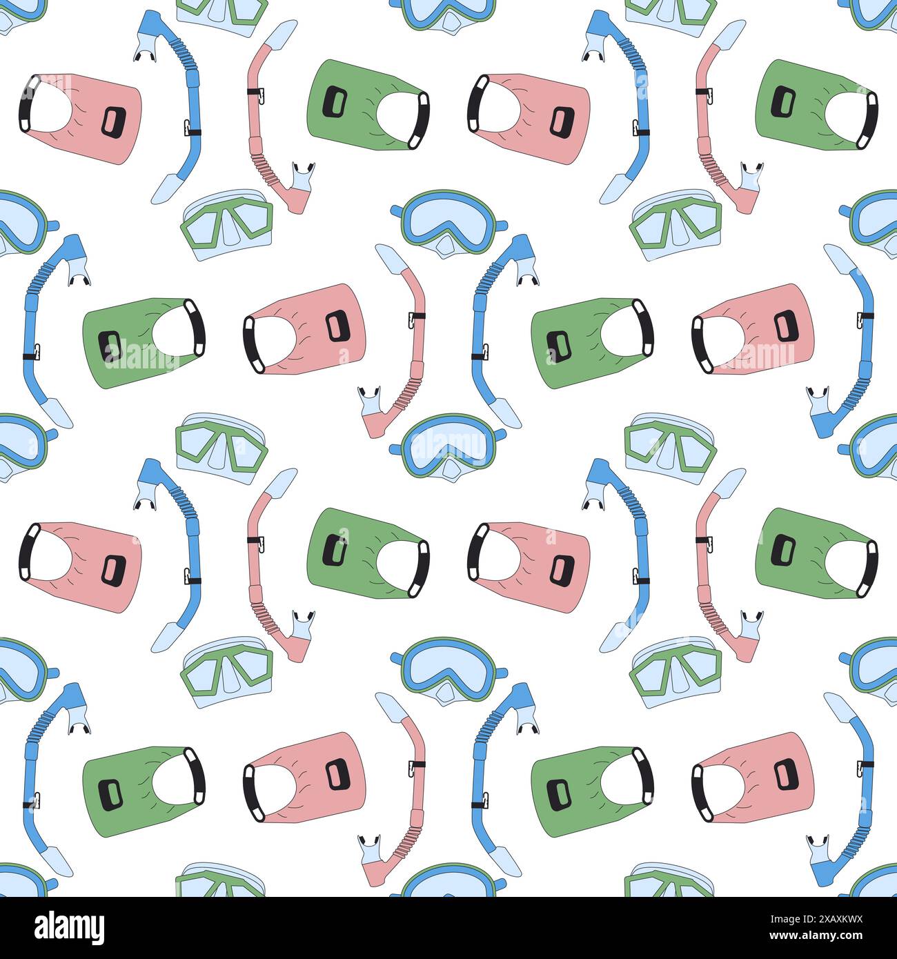 Diving equipment seamless pattern. Summer vacation endless background. Scuba dive and underwater ...