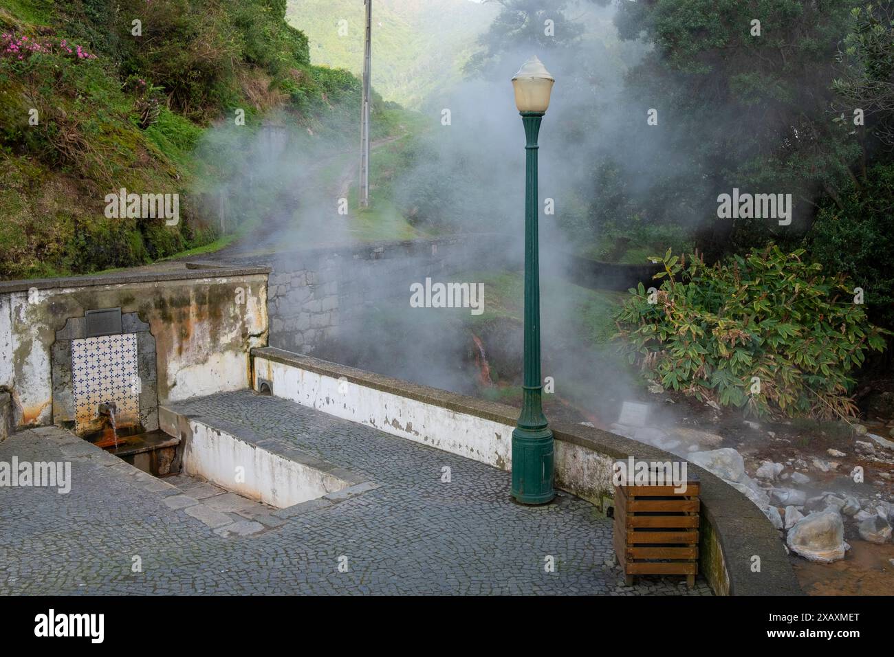 Hot springs in Furnas Caldera (Caldeiras das Furnas). Furnas Village in ...