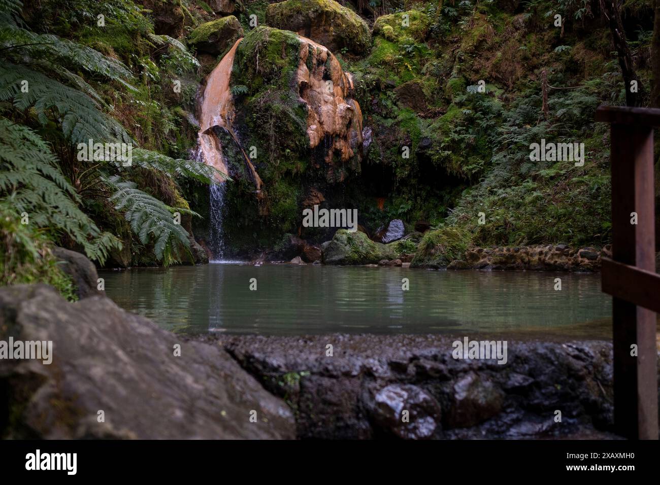Waterfall in Caldeira Velha, Natural Hot Springs. Ribeira Grande, Sao ...