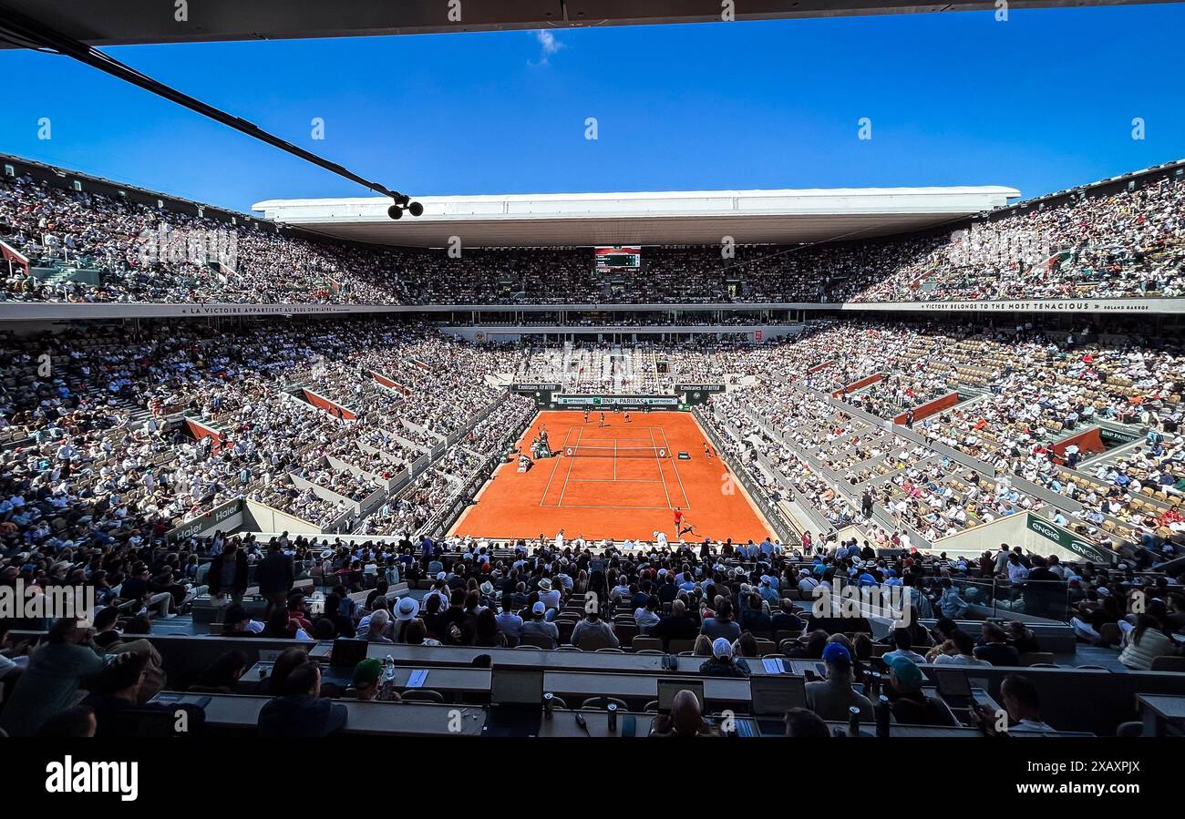 Paris, France. 07th June, 2024. General view of Court Philippe Chatrier ...