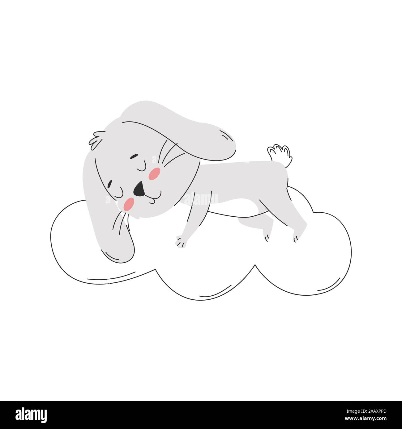 A cartoon smiling rabbit sleeping on a cloud. Cute bunny character ...