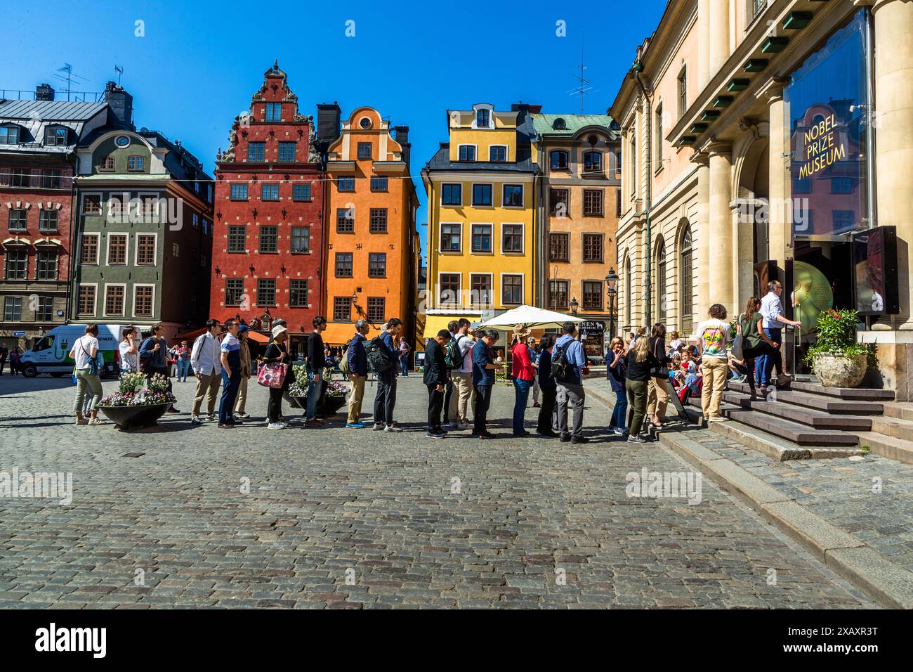 Stortorget, on the central square in the old town of Stockholm, people ...