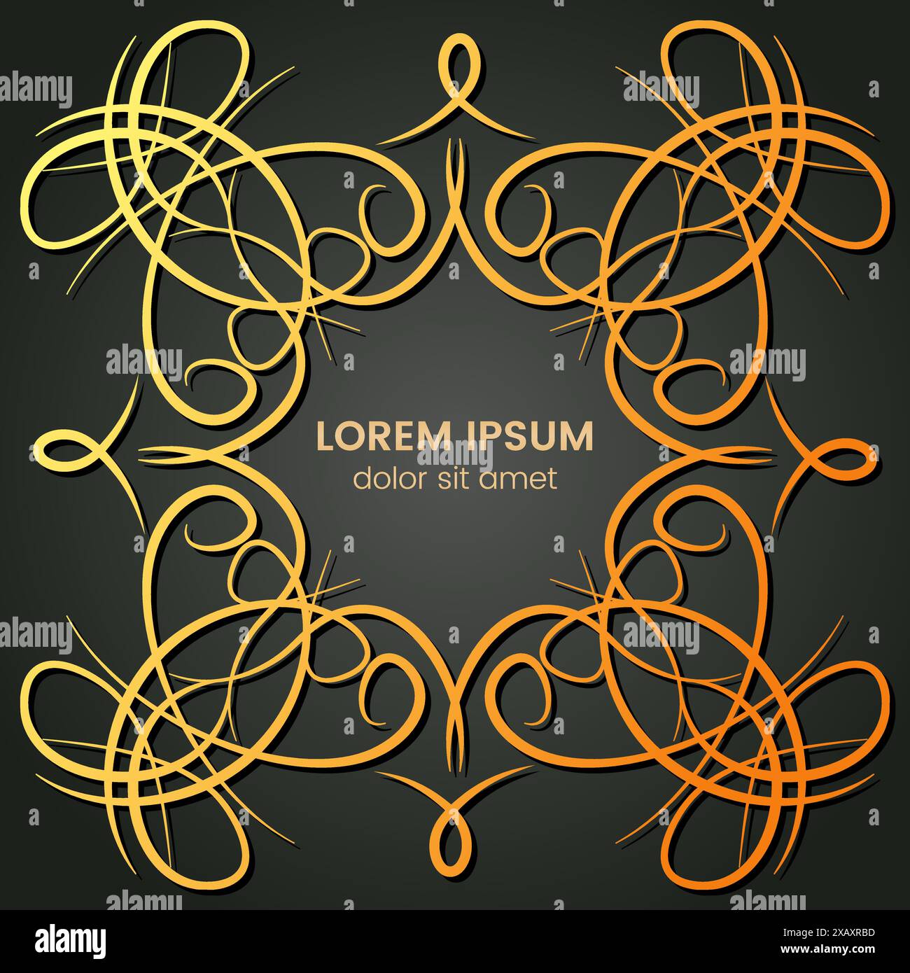 A square golden monogram element on a dark background. Vector ...