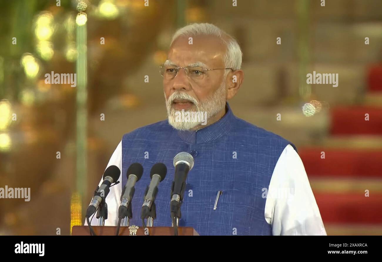 New Delhi, India. 09th June, 2024. Narendra Modi attends a swearing-in ...