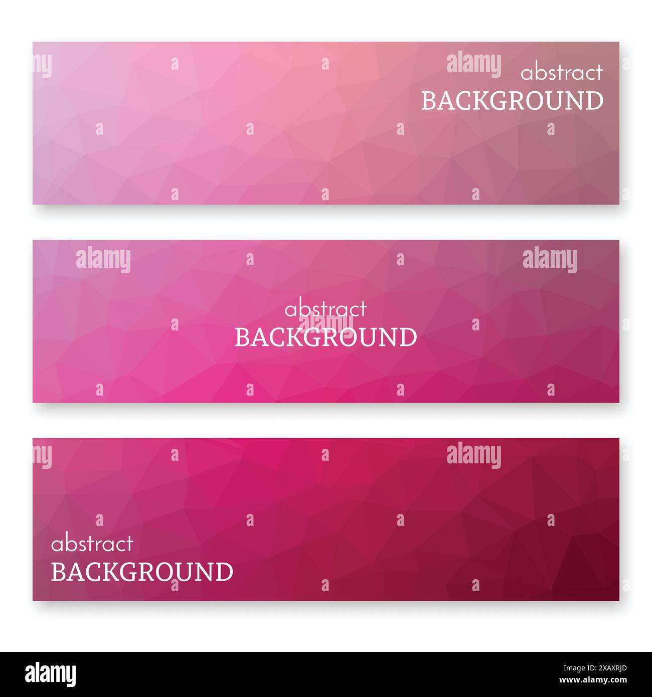 Set of three pink banners in low poly art style. Background with place ...