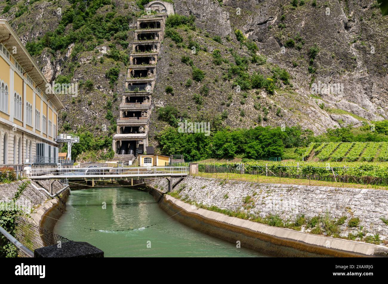 exterior of the hydroelectric power plant of Mezzocorona, Trento ...