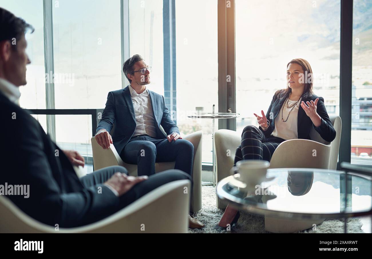 Business people, meeting and feedback for employee performance ...