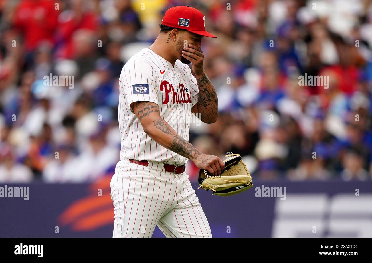 Philadelphia Phillies' Taijuan Walker leaves the field following a ...