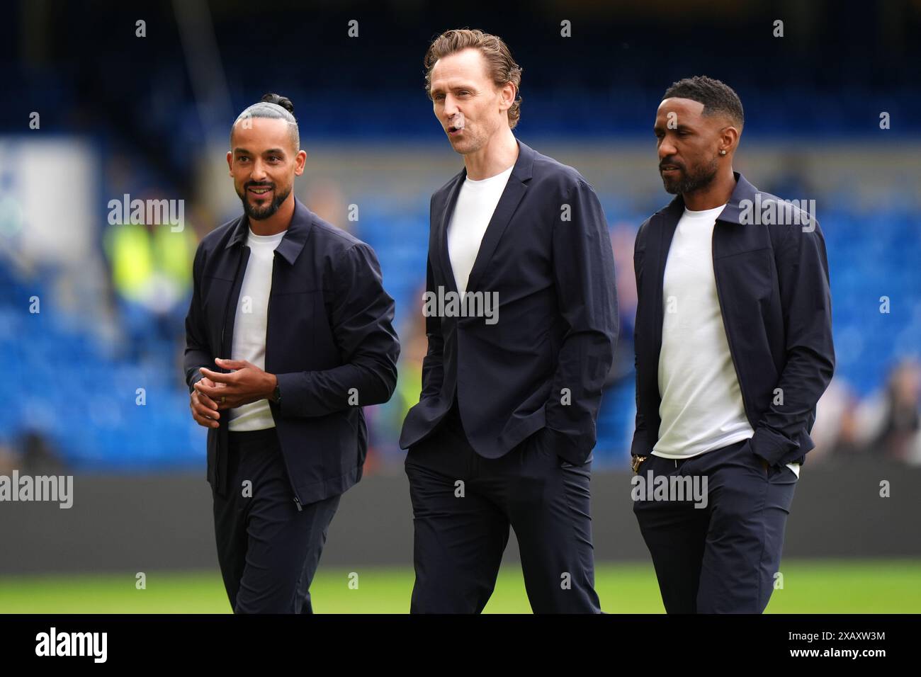 Theo Walcott (left), Tom Huddleston and Jermain Defoe before Soccer Aid ...