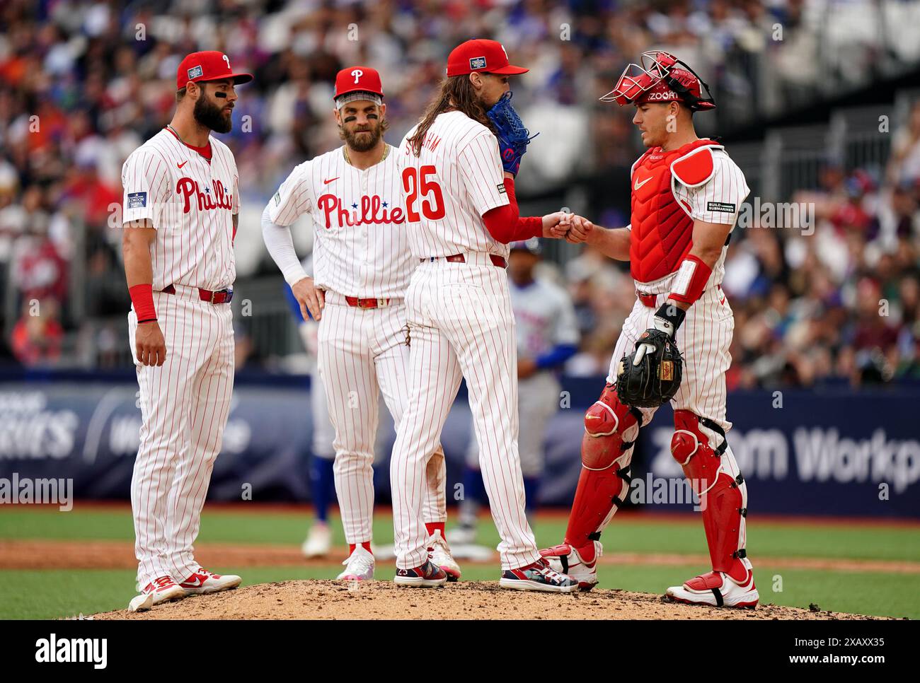 Philadelphia Phillies' Matt Strahm (second right) ahead of a pitching ...