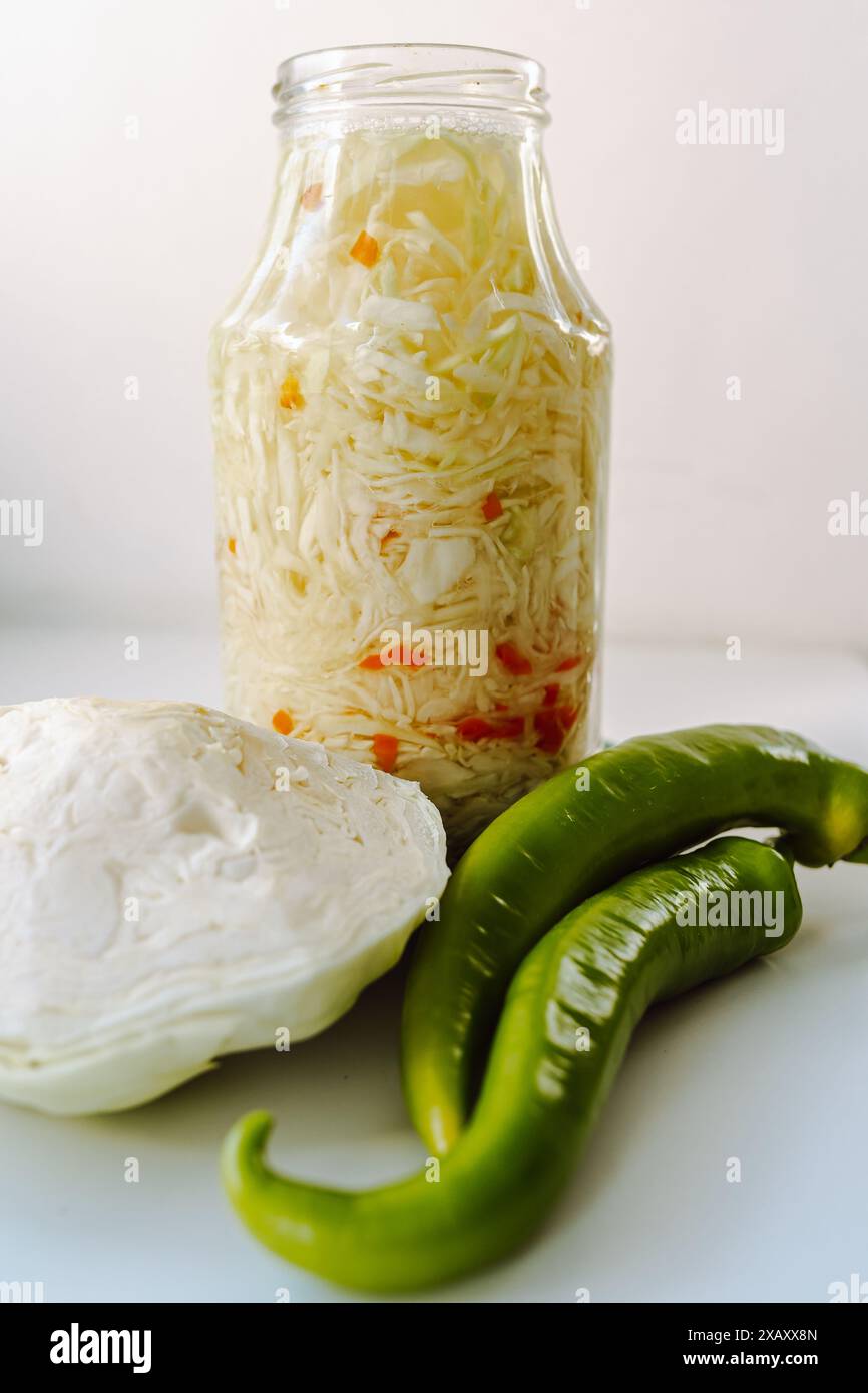 homemade fermented cabbage with spices, hot chili pepper Stock Photo ...