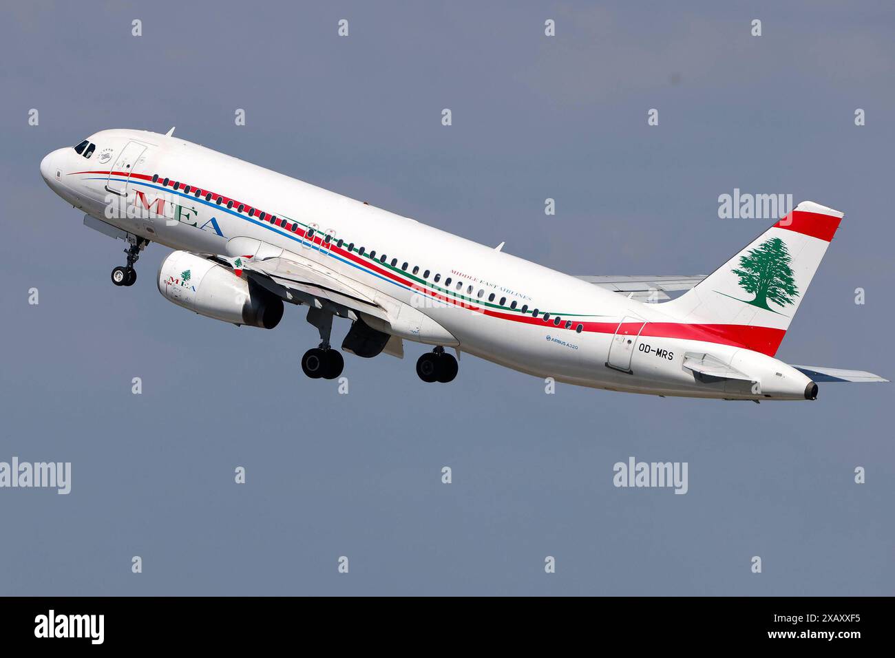 Ein abfliegender Airbus A320-200 der Airline MEA - Middle Eaast Airlines unter libanesischer ...