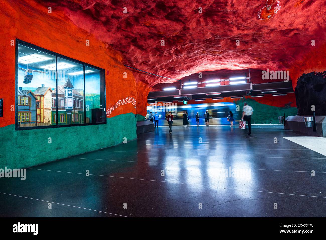 Art in the Solna Centrum metro station. The whole station is a bright ...