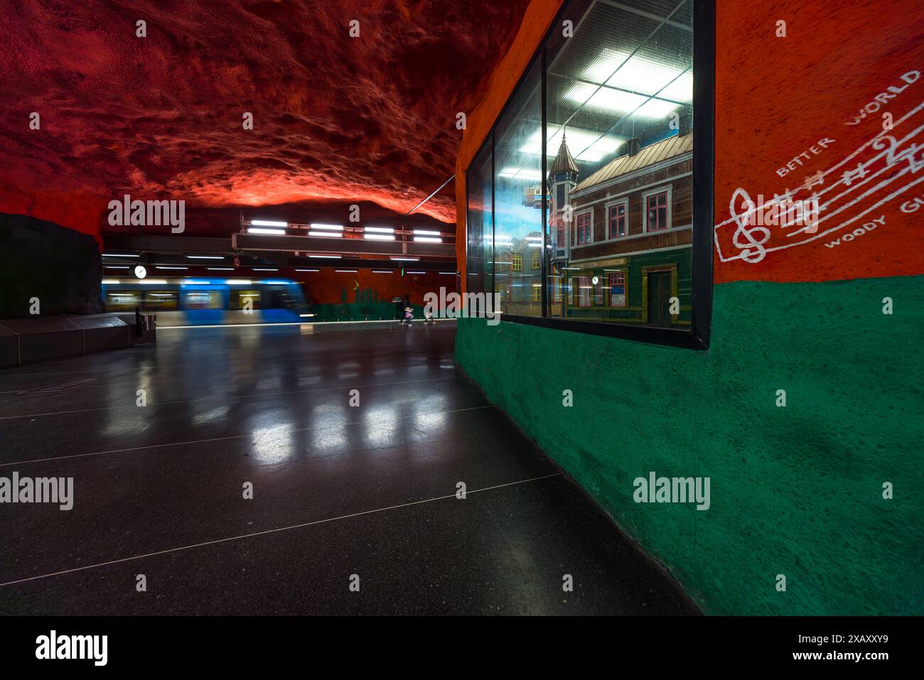 Art in the Solna Centrum metro station. The whole station is a bright ...