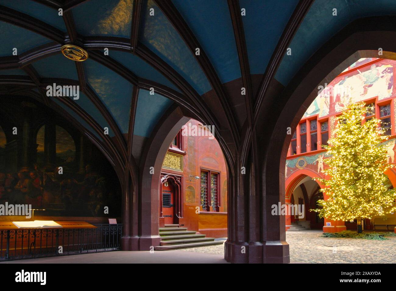 Switzerland, old town, Basel, Baselstadt, town hall, Christmas tree ...