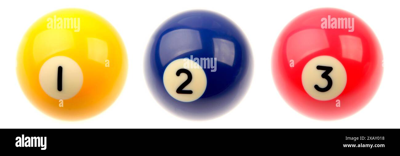 Three pool balls isolated over white background Stock Photo - Alamy