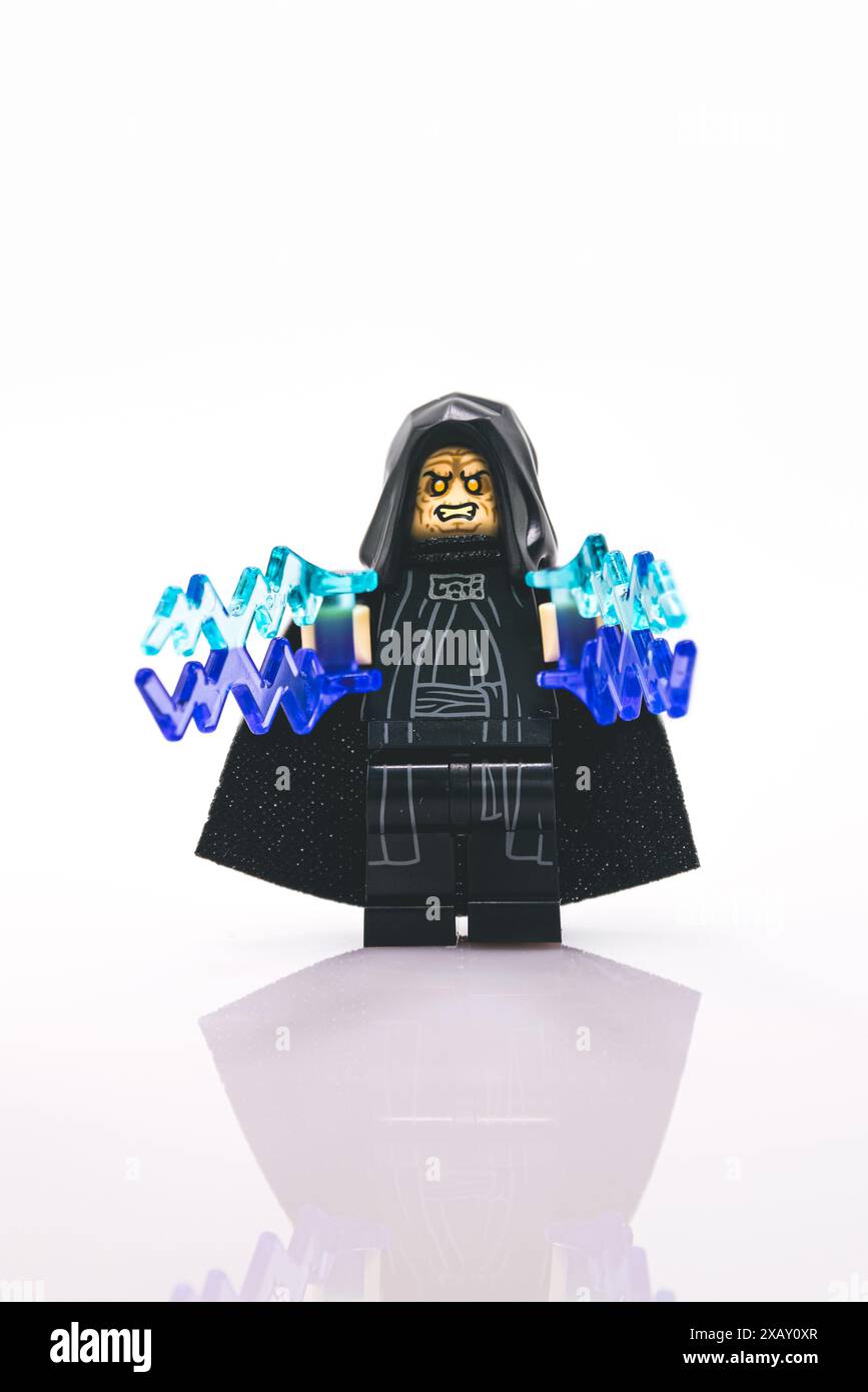 Star Wars Emperor Palpatine lego minifigure toy with reflection Stock ...