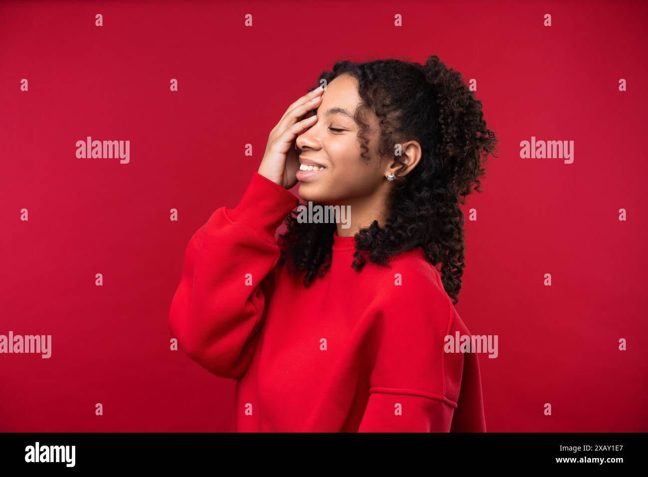 Happy emotions concept. Positive and beautiful young woman laughs ...