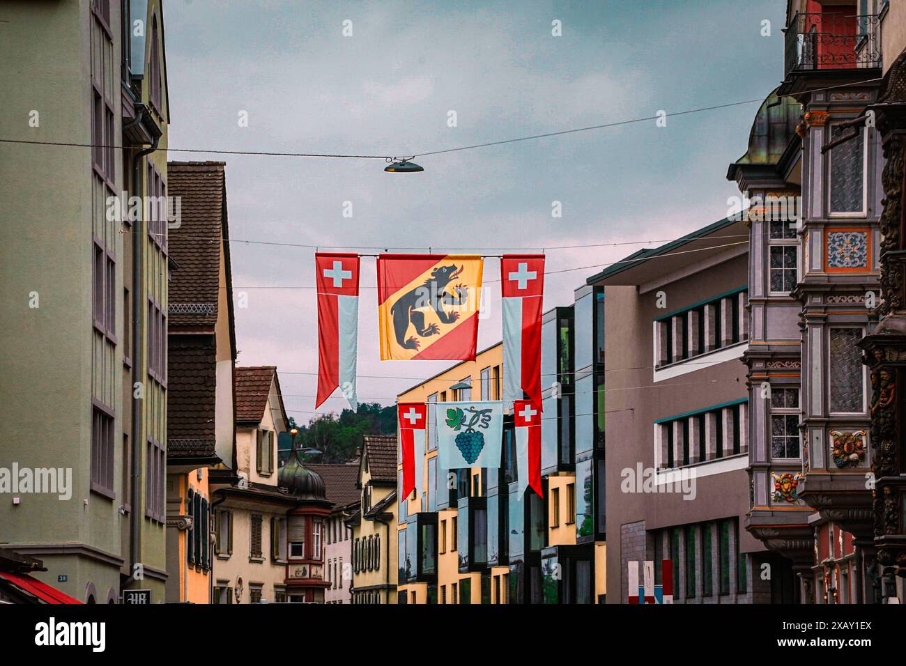 Rorschach am Bodensee, Schweiz, Flaggen, Stadtbild, historisch, Kanton ...