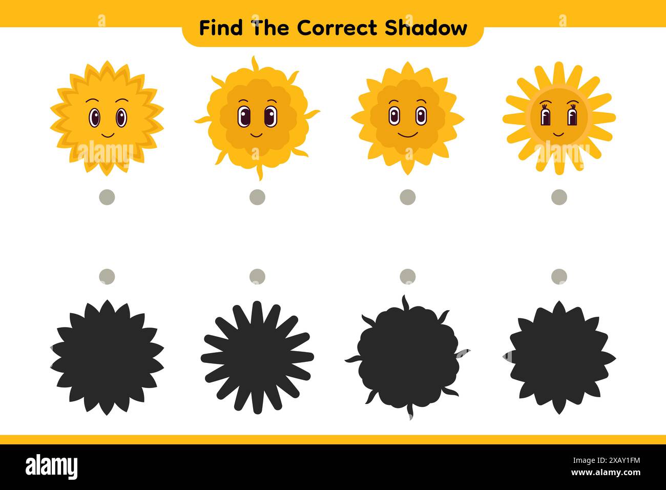 Cute smile sun. Find the correct shadow. Educational game for children ...