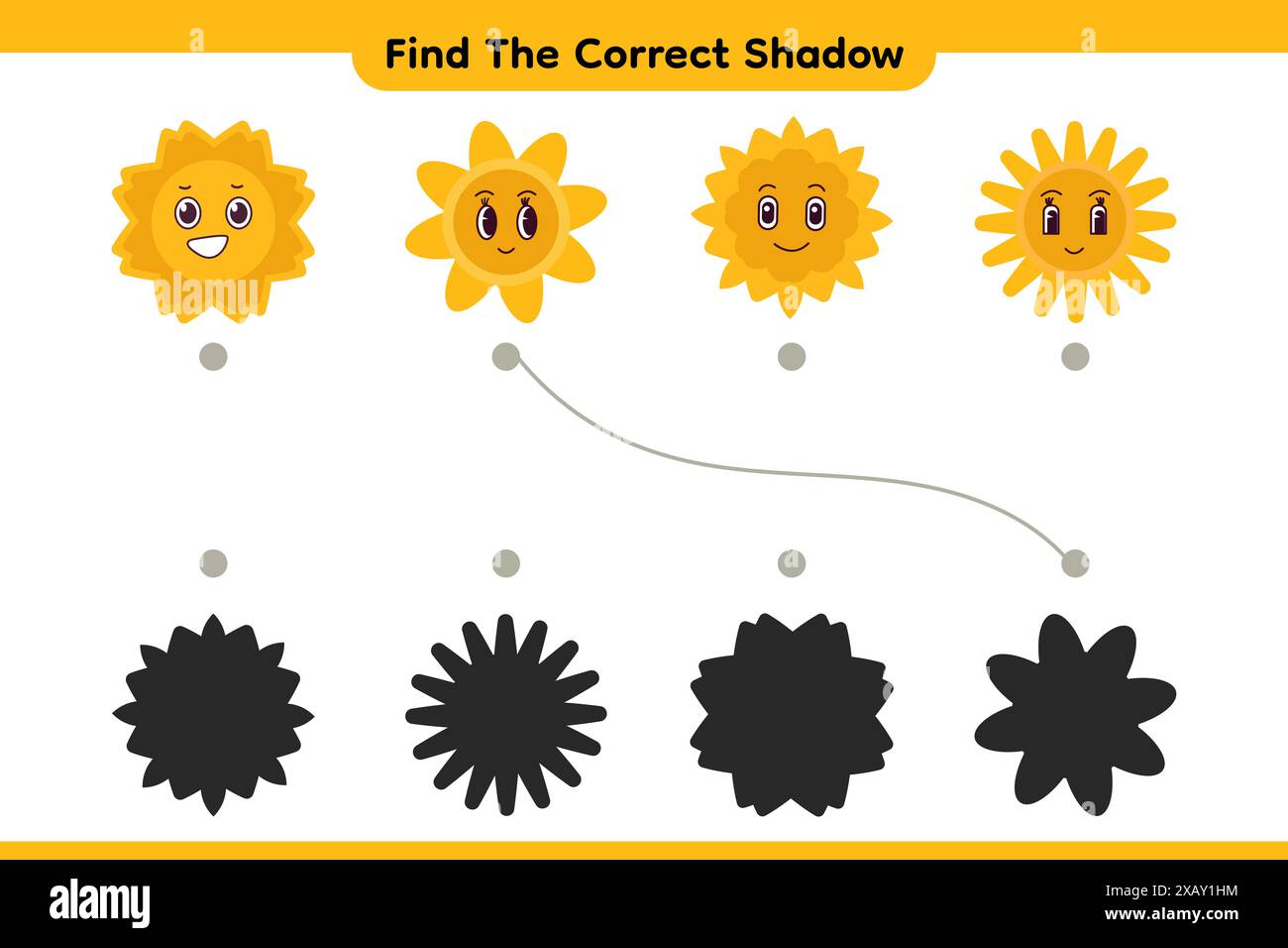 Cute smile sun. Find the correct shadow. Educational game for children ...