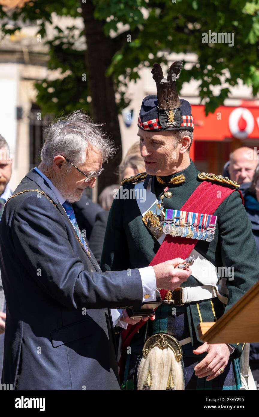 Elgin, Moray, Scotland, UK. 8 June 2024. Plainstones, High Street ...