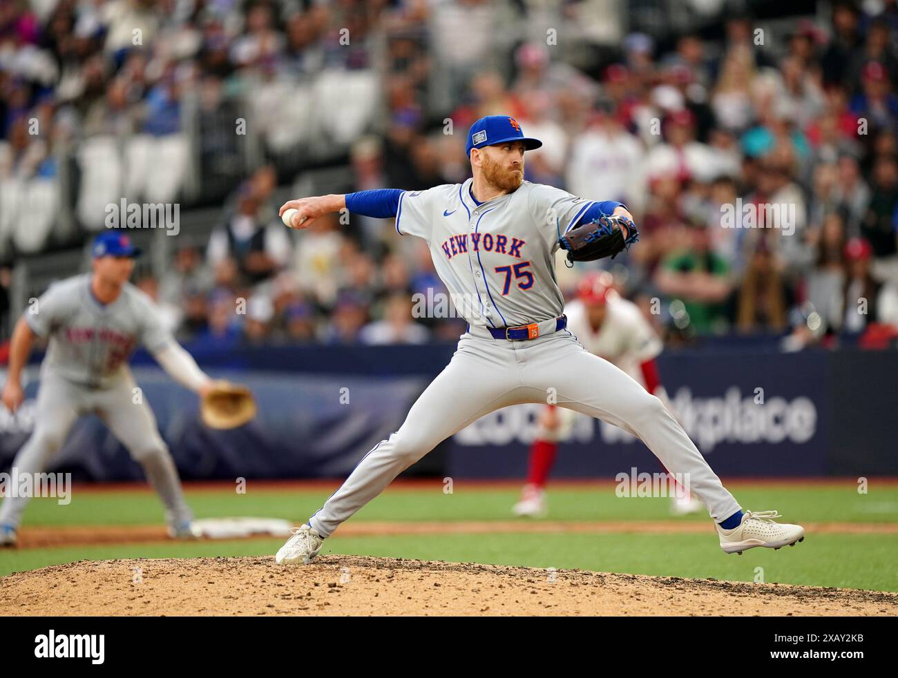 New York Mets' pitcher Reed Garrett during game two of the MLB London Series at the London ...