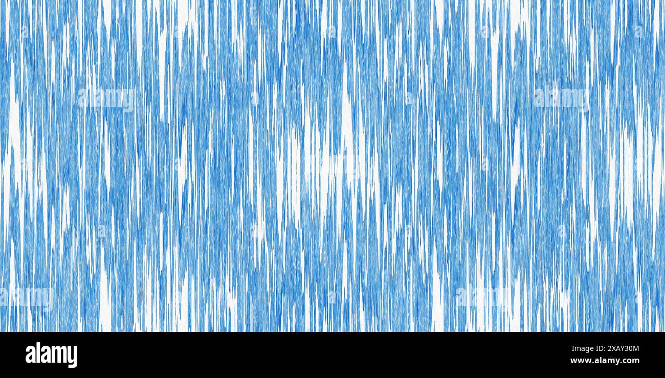 Indigo ikat dye stripe marled seamless border. Asian style wavy distort ...