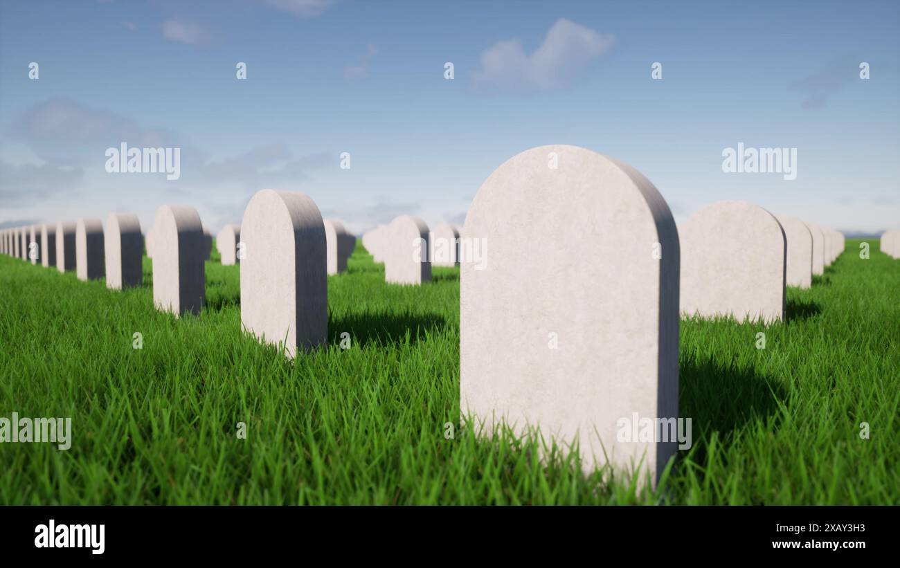Tombstone cemetery Graveyard green grass nature landscape 3d render ...