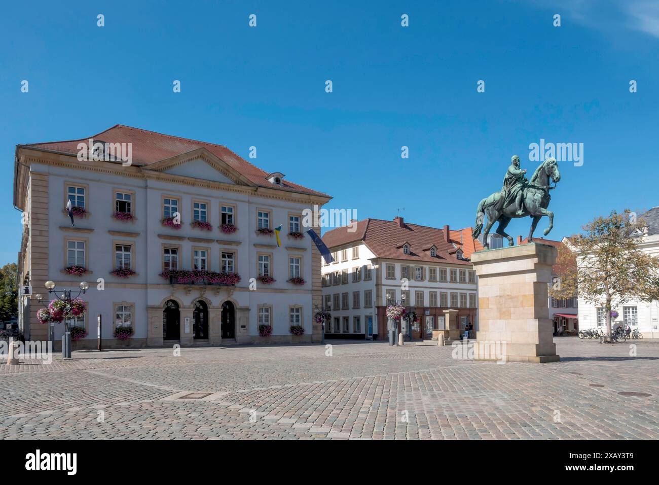 Town Hall and monument to Prince Regent Luitpold of Bavaria, equestrian ...