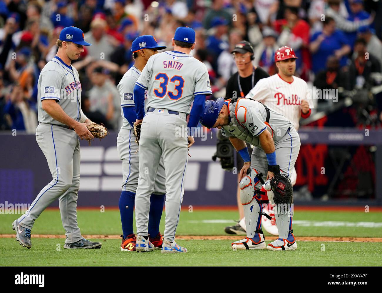 New York Mets' catcher Luis Torrens (right) is congratulated by his ...