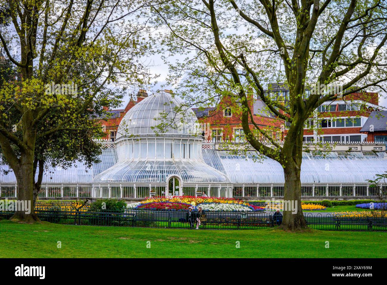 Belfast, UK, April 25, 2019. Belfast Botanic Garden with Palm House, a ...