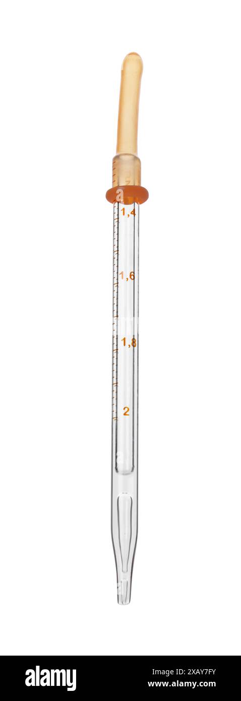 One glass measuring pipette isolated on white Stock Photo - Alamy