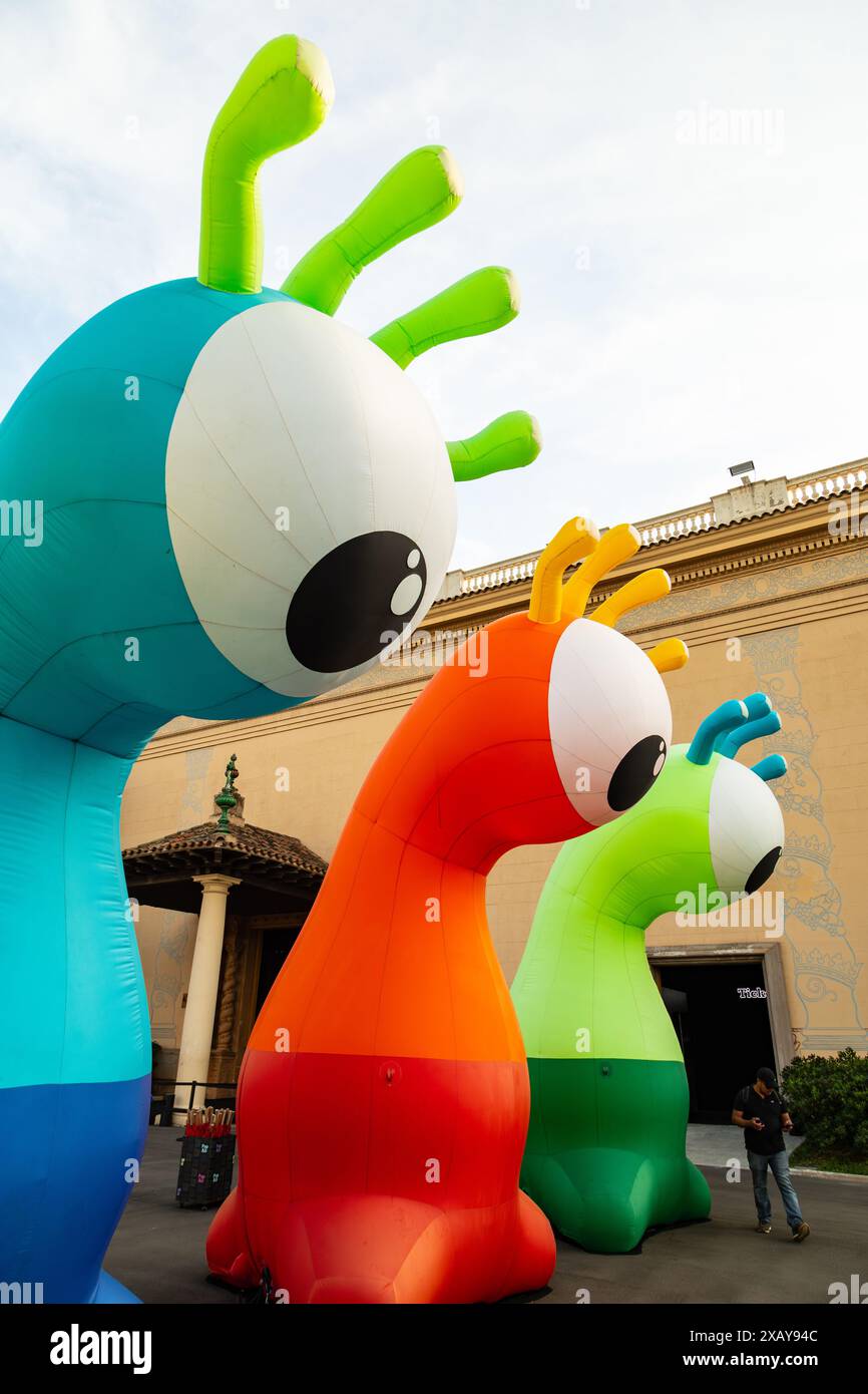 Inflatable monsters outside The Balloon Museum, Barcelona, Spain Stock ...