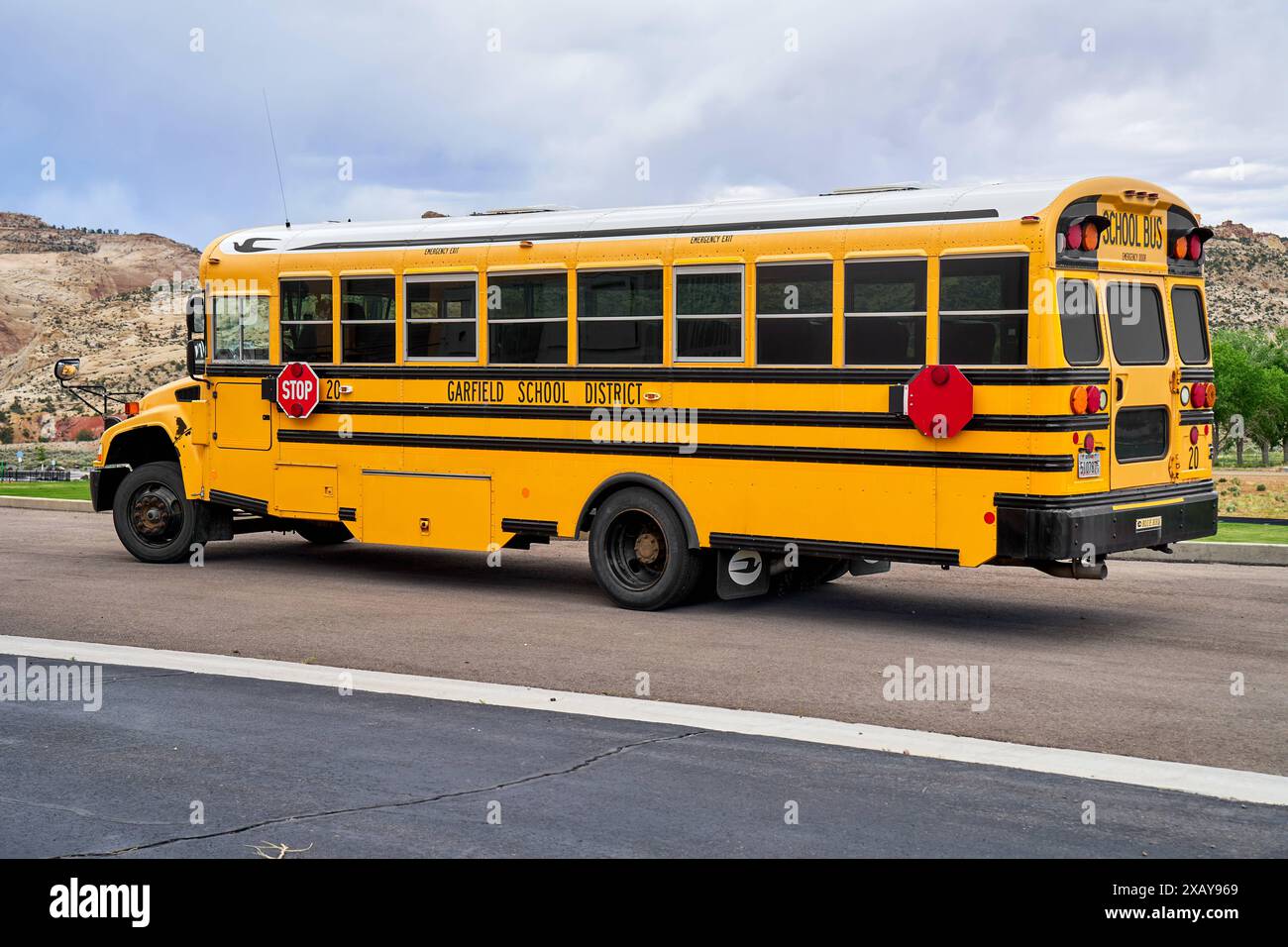 Utah, United States of America - June 8, 2024: Yellow American school ...