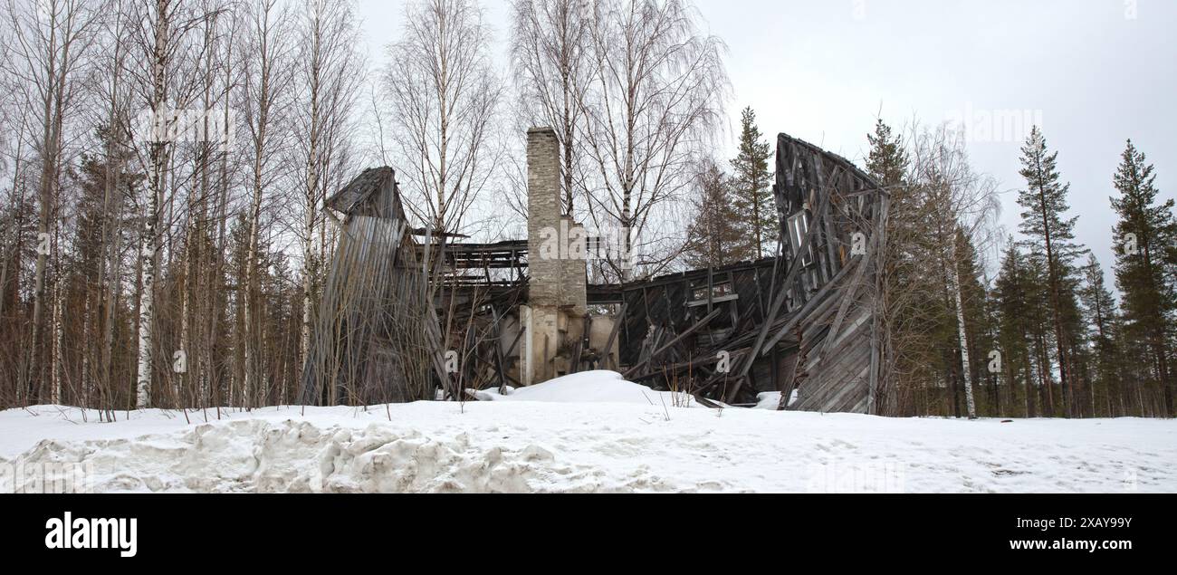 Collapsed structure destroyed by snowfall in Finland, end of winter ...