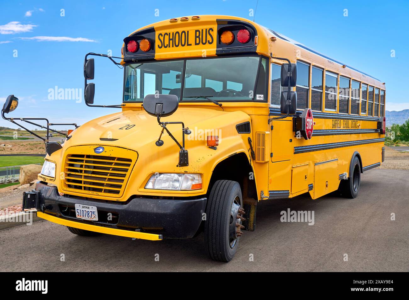 Utah, United States of America - June 8, 2024: Yellow American school ...
