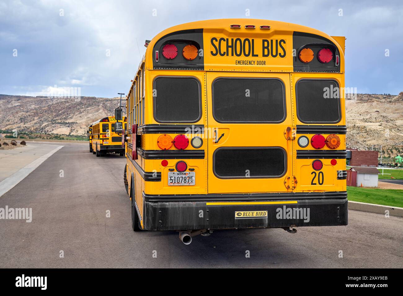 Utah, United States of America - June 8, 2024: Yellow American school ...