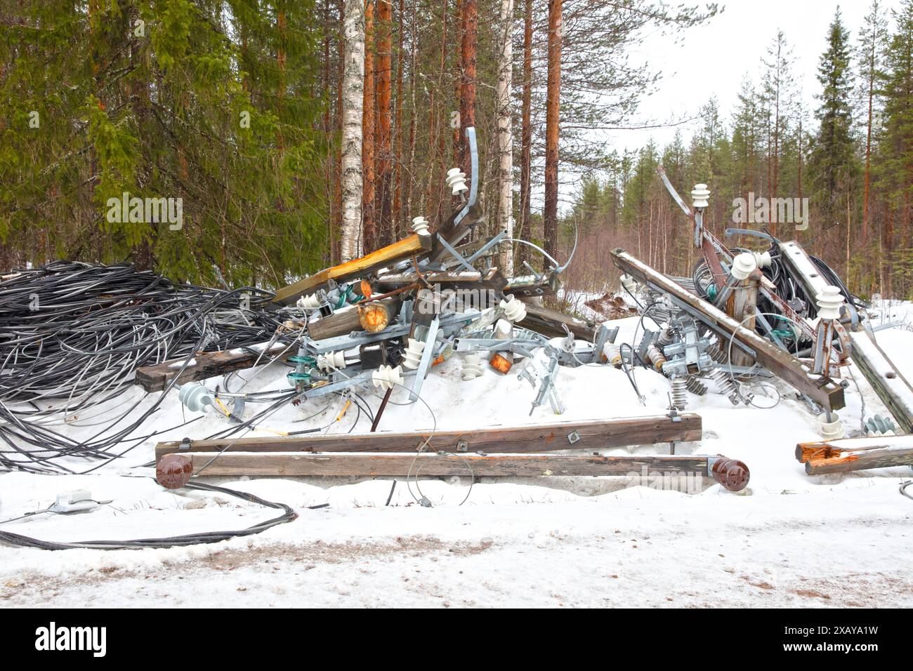 Power maintenance in Finland, replaced stuff is laying on the ground ...