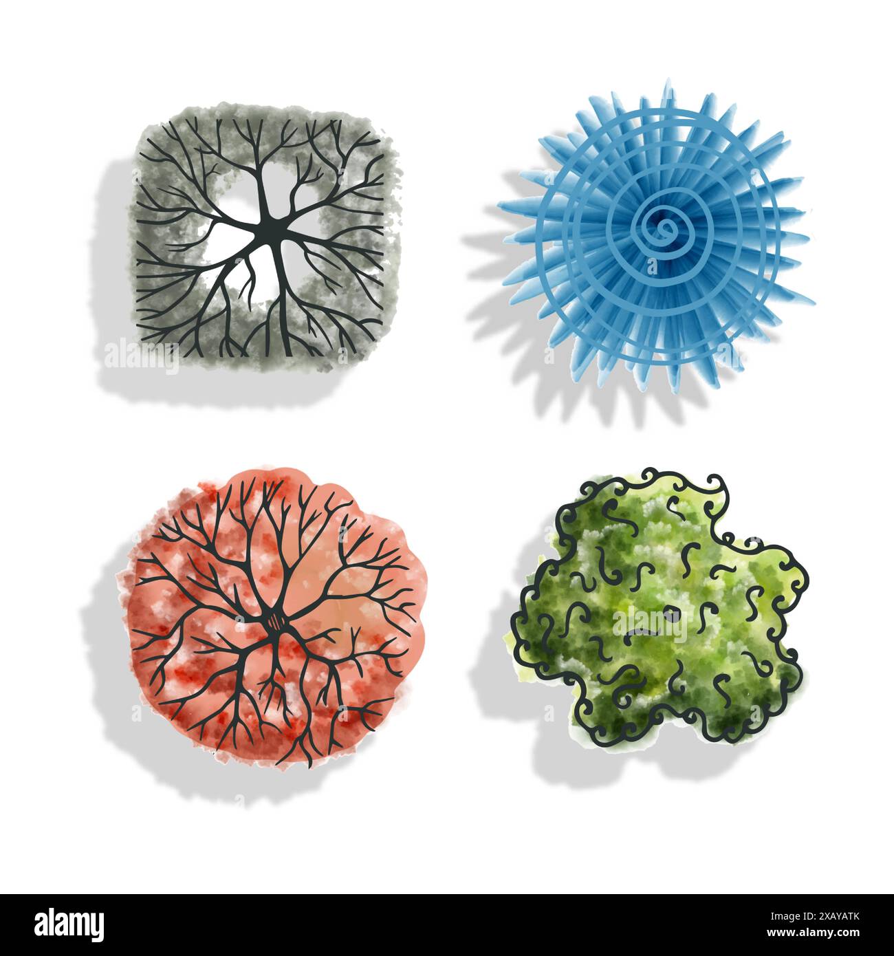 Set trees top view in color. Pictograms for general plans landscape ...
