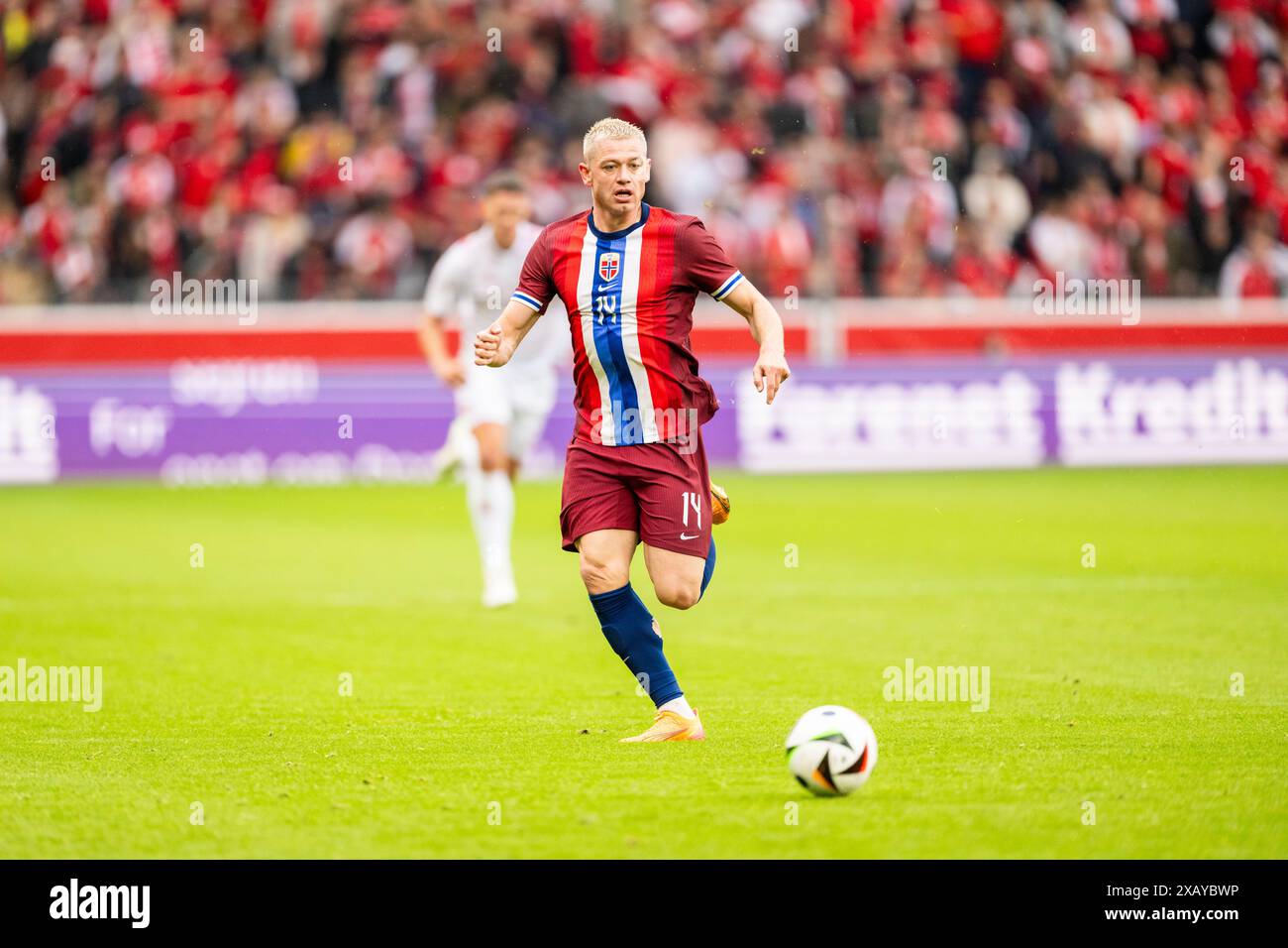Broendby, Denmark. 08th June, 2024. Julian Ryerson (14) of Norway seen ...