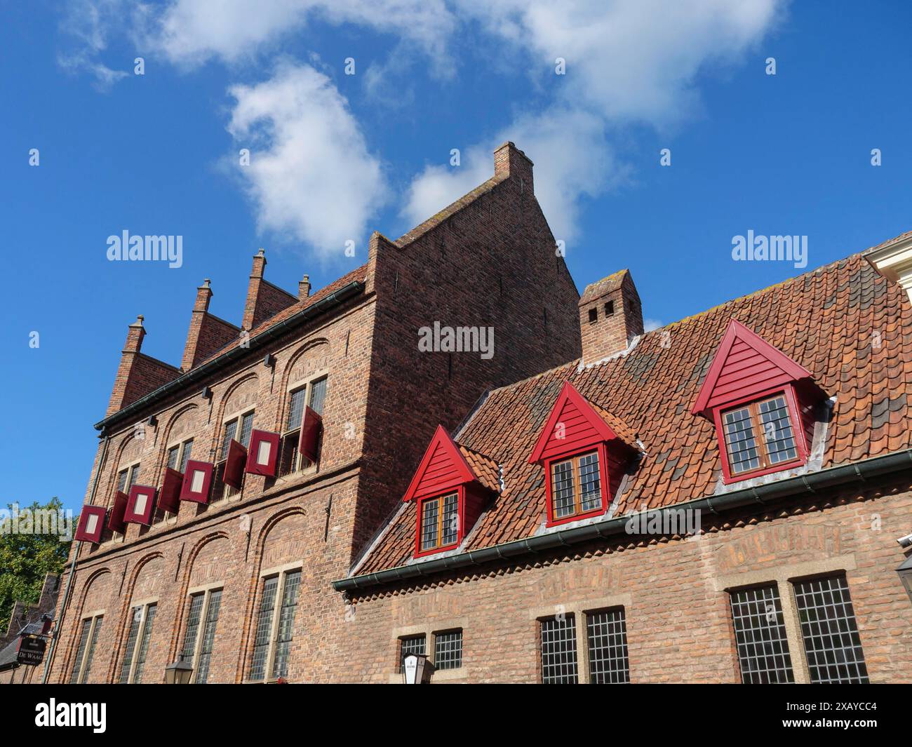 Historic brick building with skylights under a blue sky, Doesburg ...