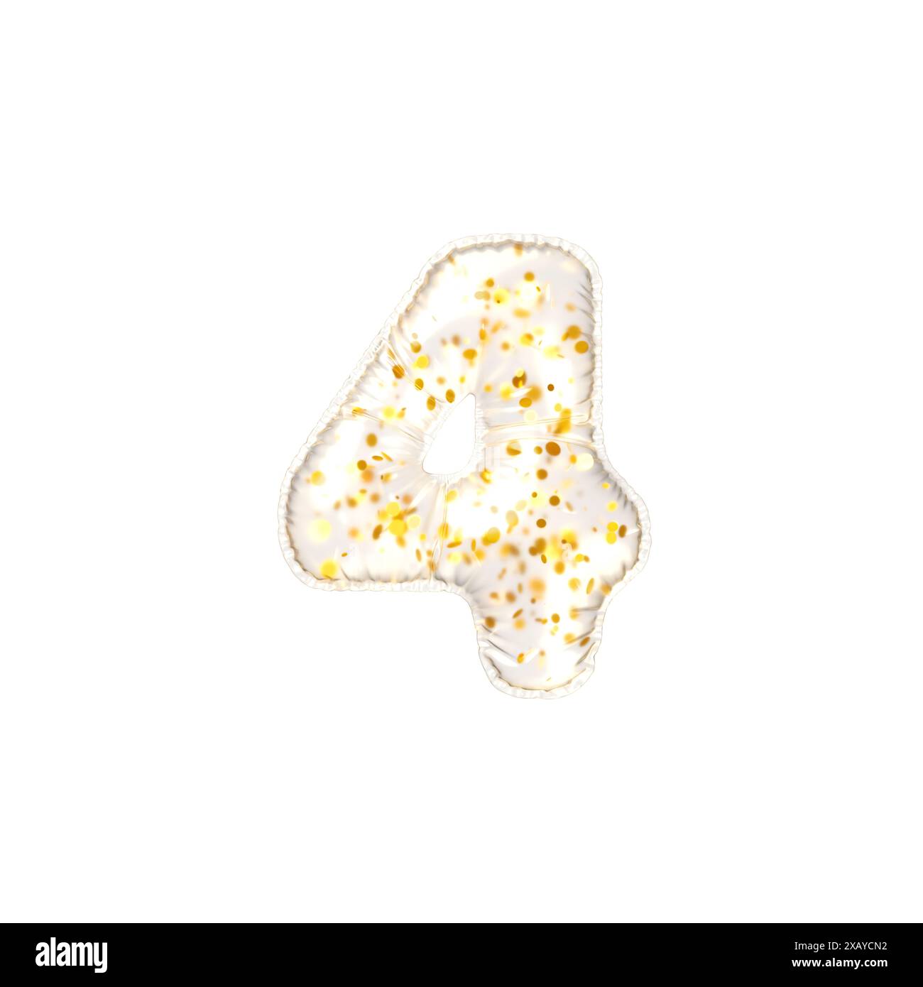 Transparent balloon with golden flakes Number 4. 3d render illustration ...