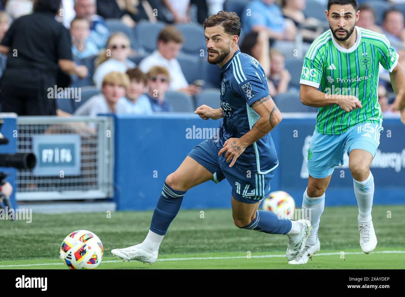 June 8, 2024:Sporting Kansas City defender Tim Leibold (14) dribbles ...