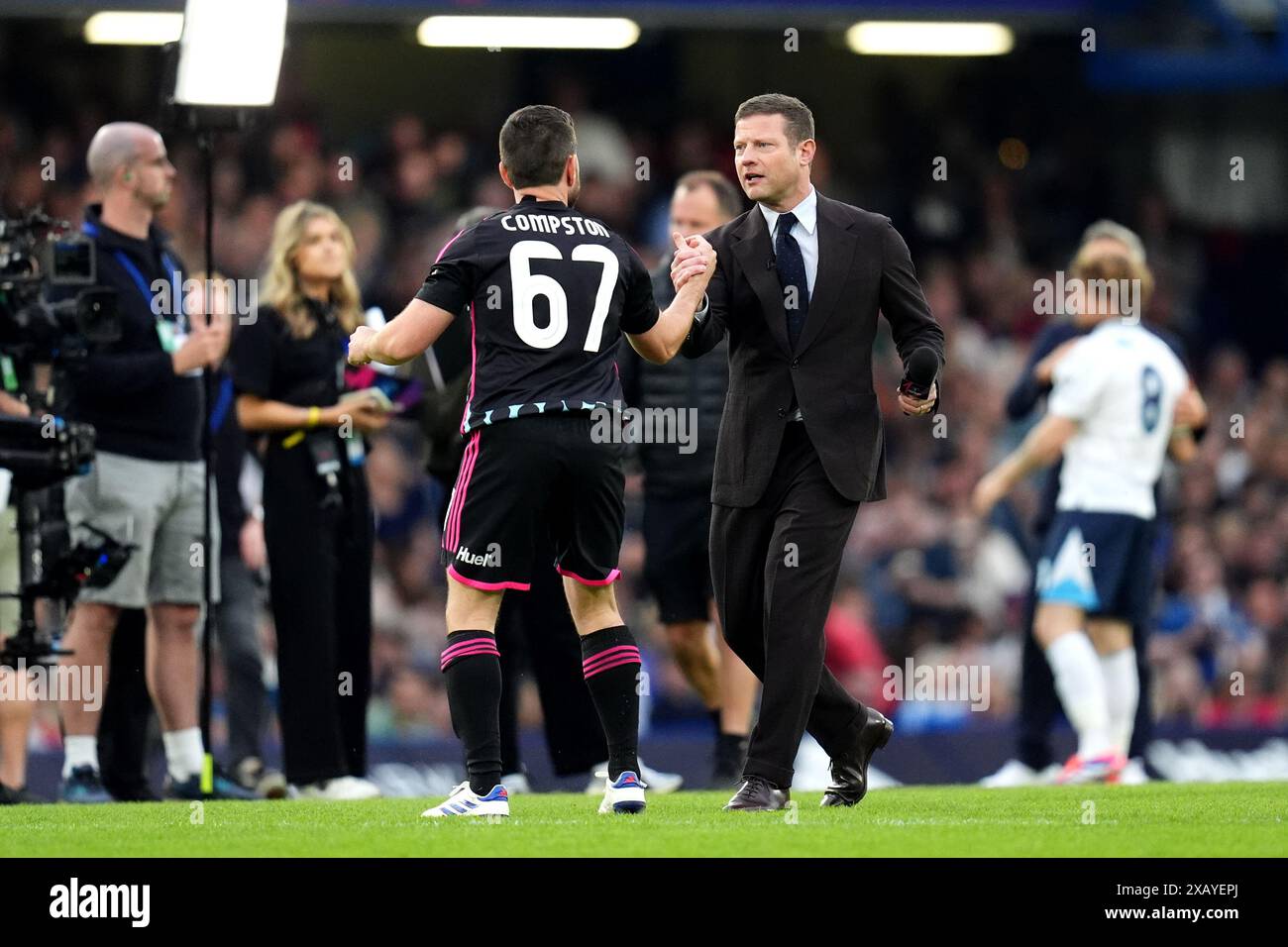 World XI's Martin Compston (left) and presenter Dermot O'Leary before ...