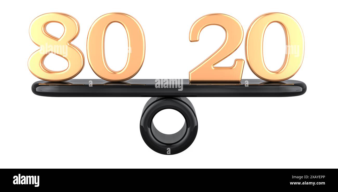 80 on 20 efforts and results. Pareto principle, concept. 3D rendering ...