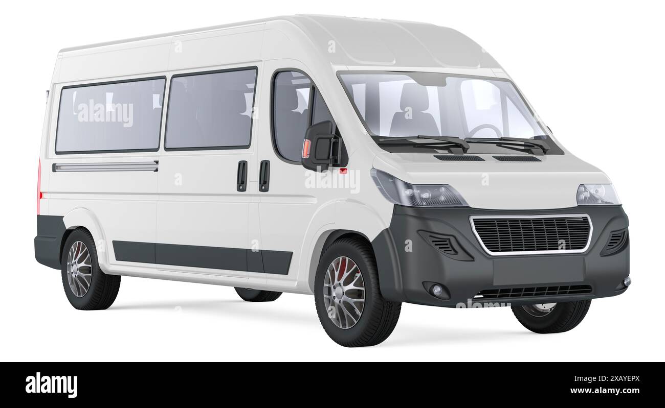 White minibus, microbus. 3D rendering isolated on white background ...