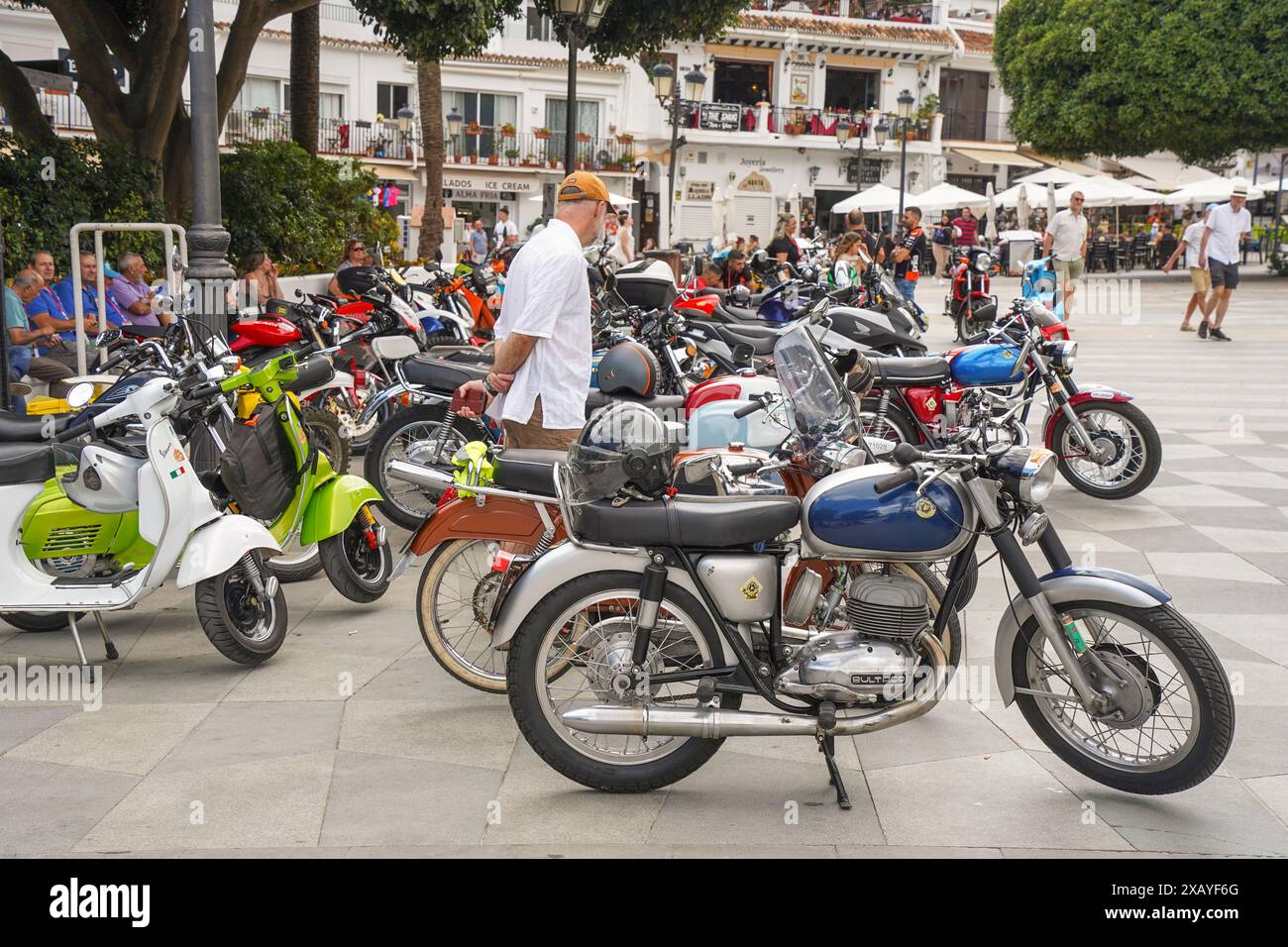 Classic motorcycles on display at an annual Classic motorcycle meeting ...
