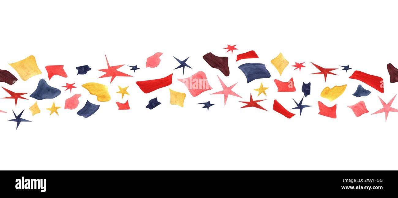 Seamless border with colored spots and stars. Abstract watercolor ...